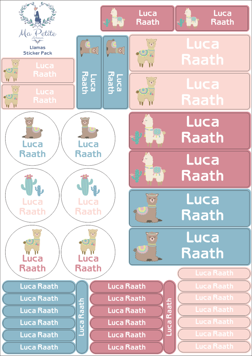 School labels : Llama Theme – Ma Petite