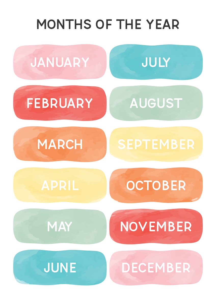 Watercolour Months of the year - Canvas Print – Ma Petite