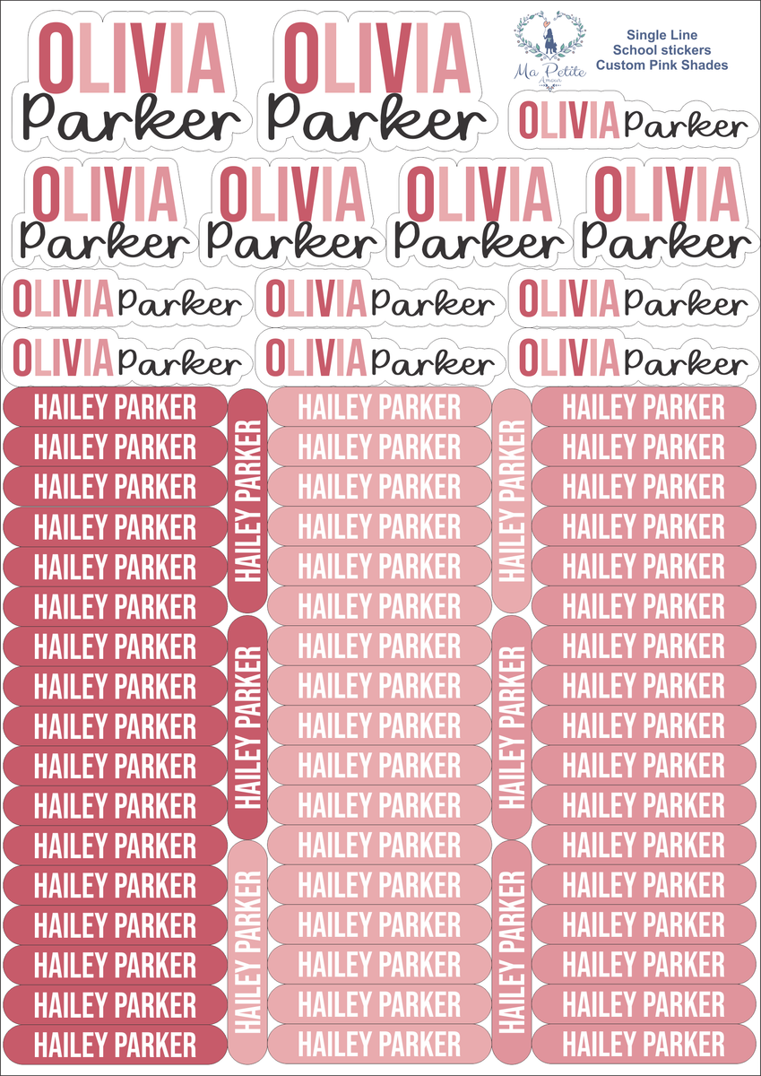 Single Line School labels (Pink Shades) – Ma Petite