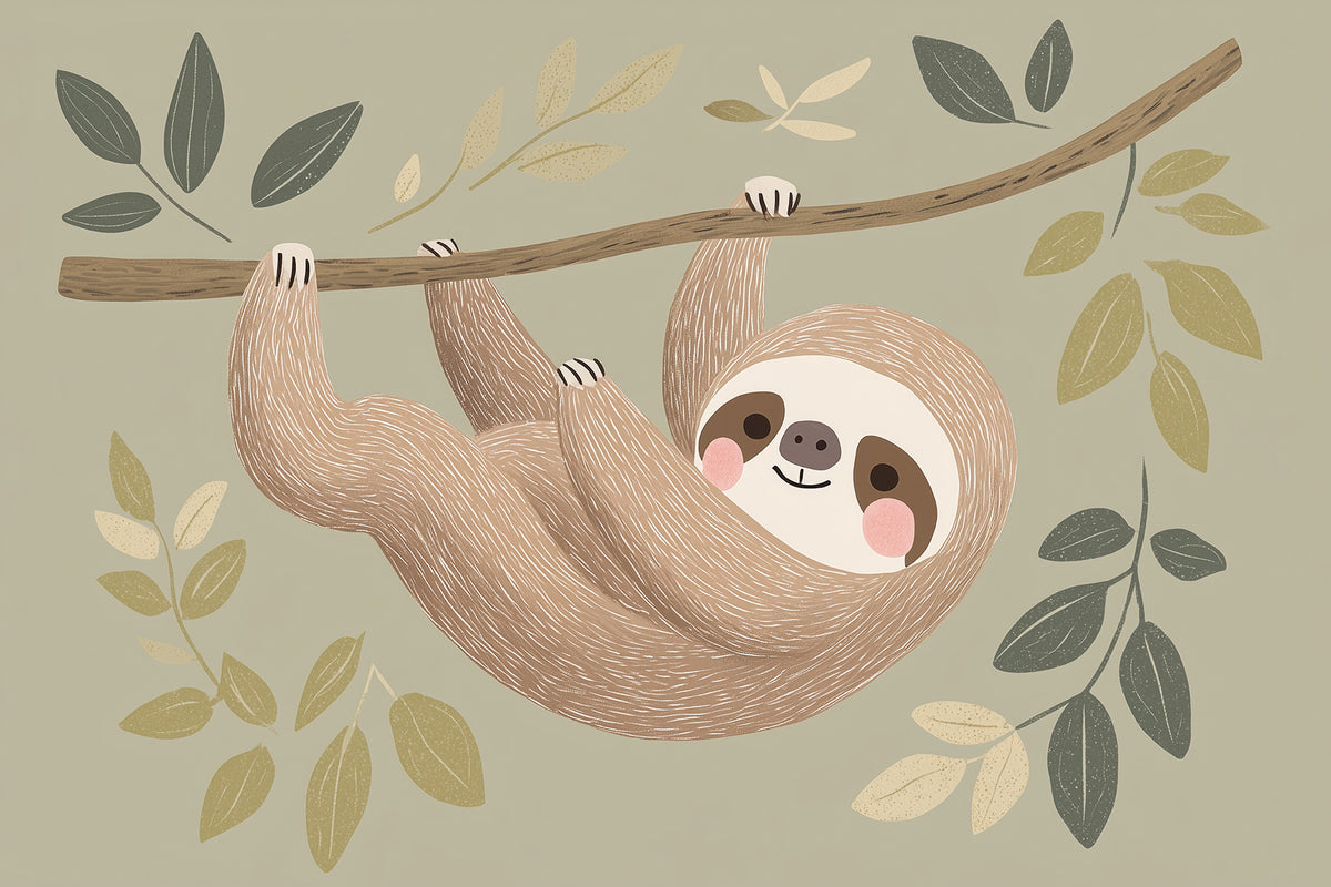 Happy Sloth Green Canvas Print – Ma Petite