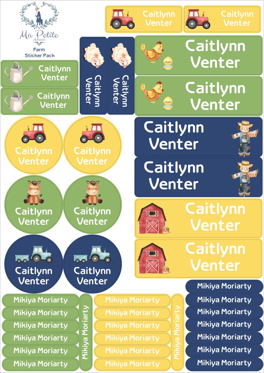 School labels : Farm Theme (boys) – Ma Petite
