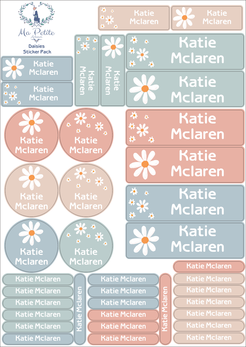 School labels : Daisy Theme – Ma Petite