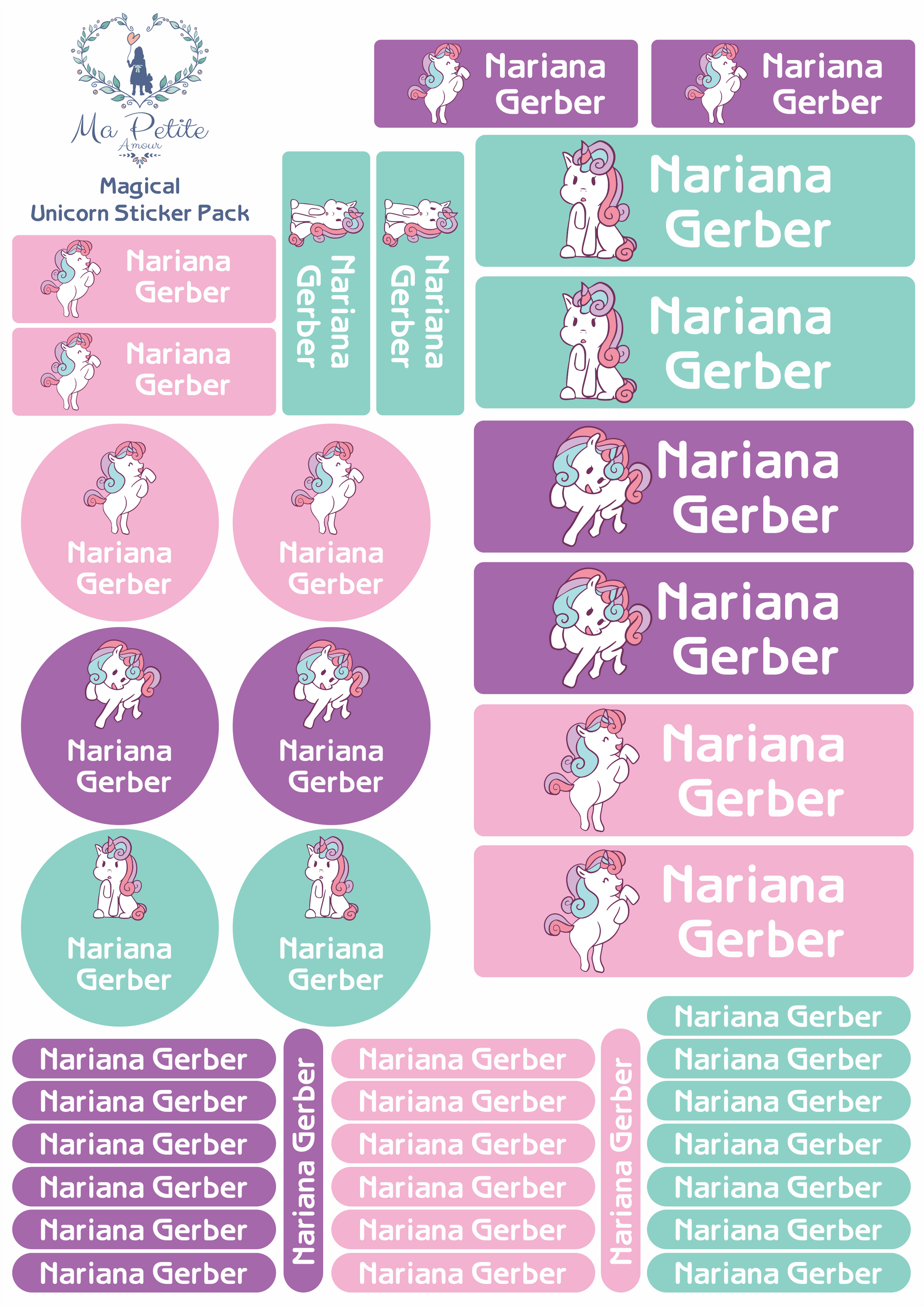 Rainbow Unicorn School Label Pastel Rainbow Small Water Resistant Name