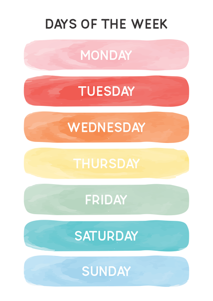 Watercolour Days of the Week - Wall Art Print - Ma Petite